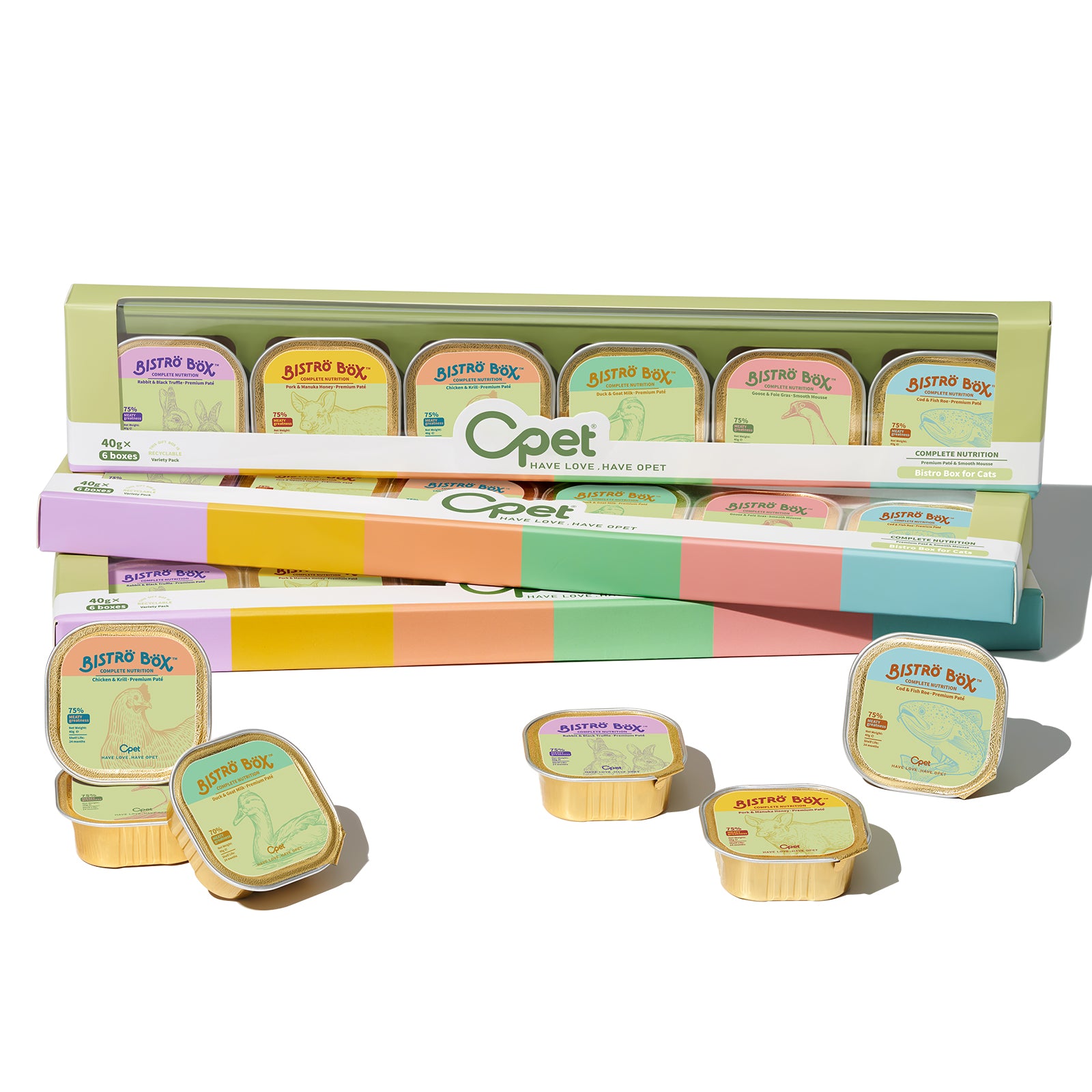 OPET Bistro Box Wet Pate Cat Food 40g (Mixed Flavors, Pack of 6)